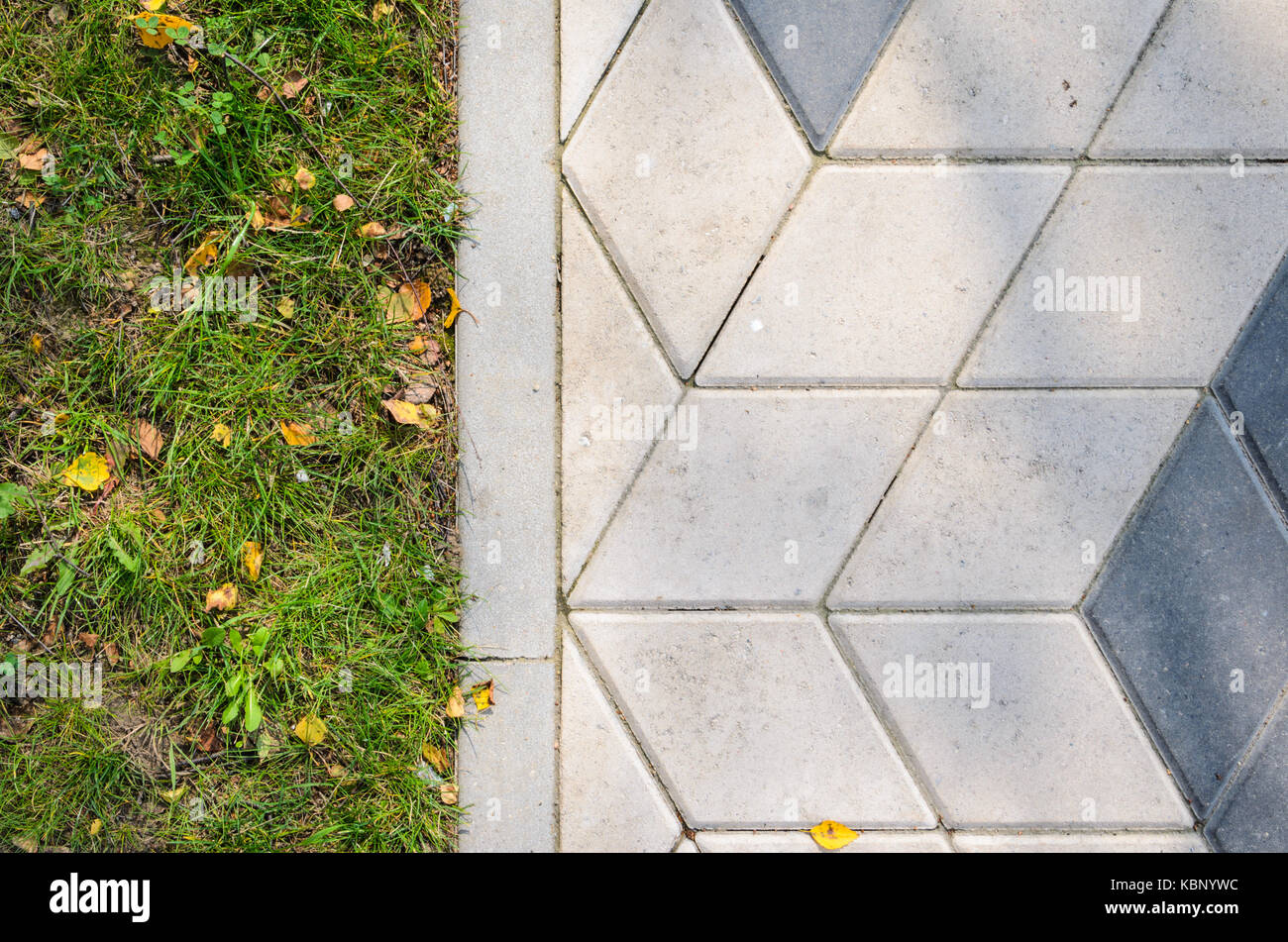 The Grass Lawn and Paving Slabs. Paving Footpath with Grass Lawn ...