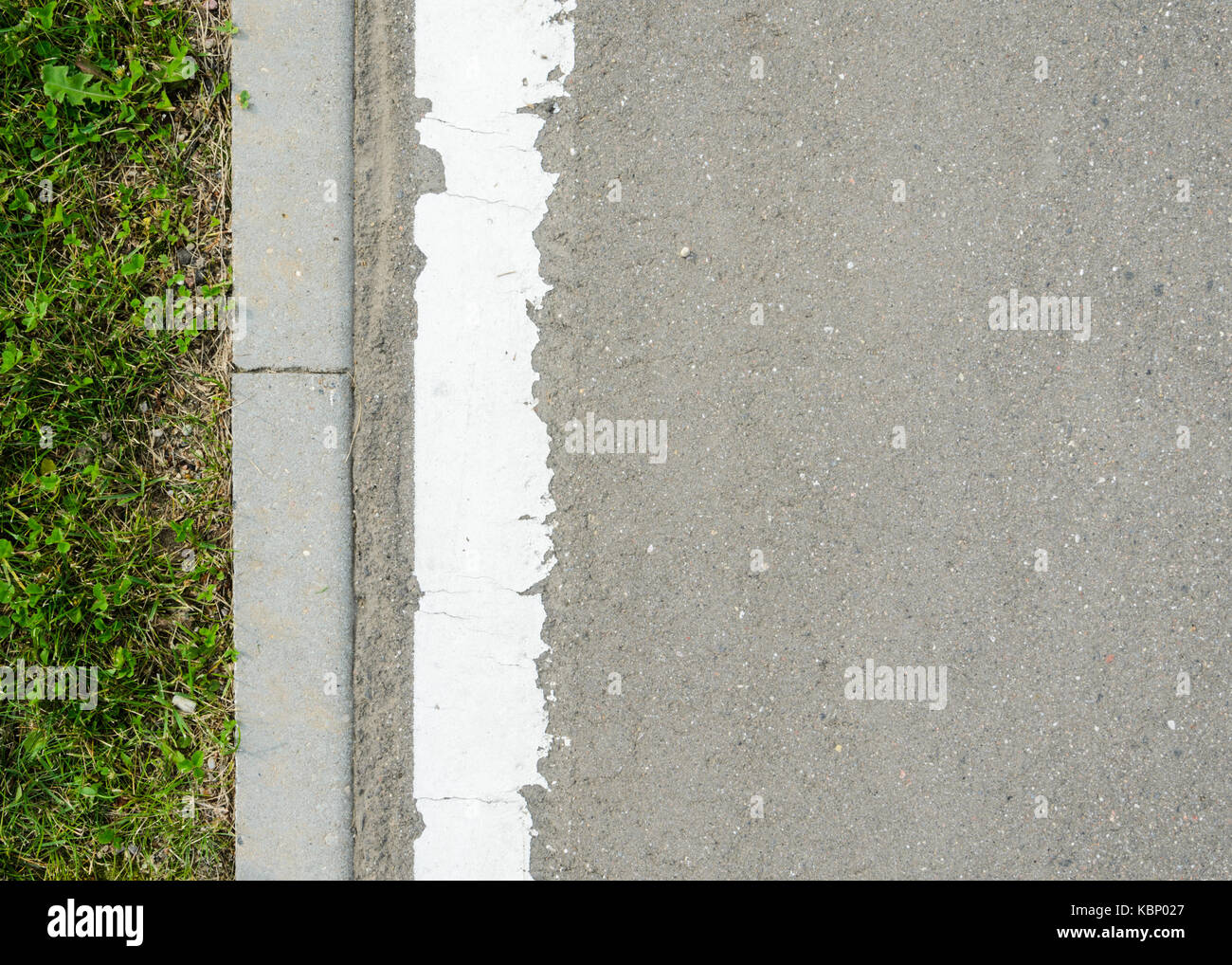 Asphalt Road with White Marking Strip and Lawn Texture. Texture of the ...