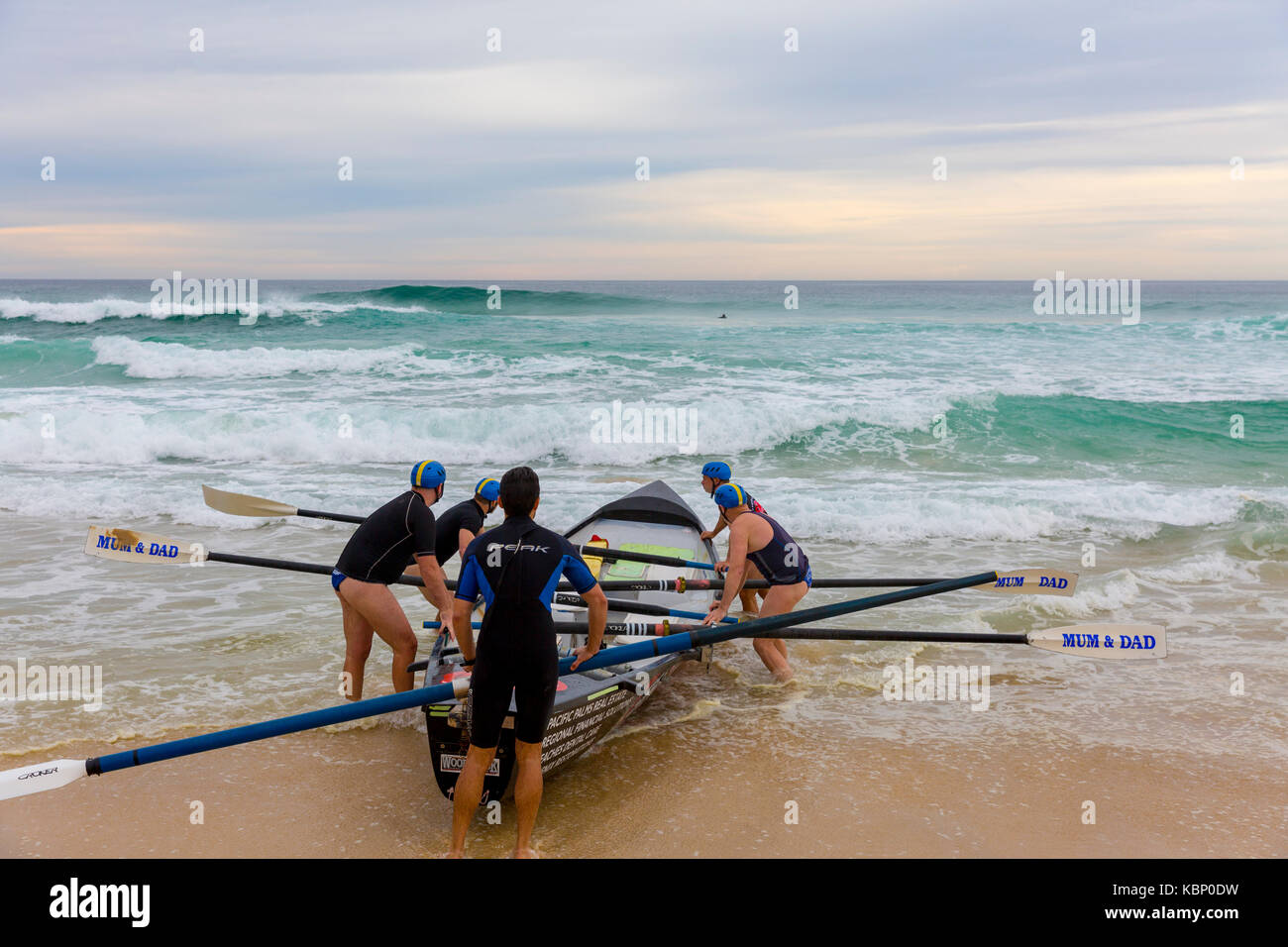 Pacific Palms surf lifeboat team on Boomerang beach with their surfboat ...