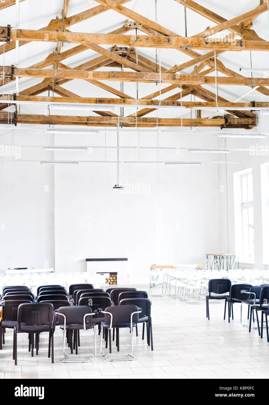 Wooden Roof Structure in White Bright Interior. Old Rafters in the Loft ...