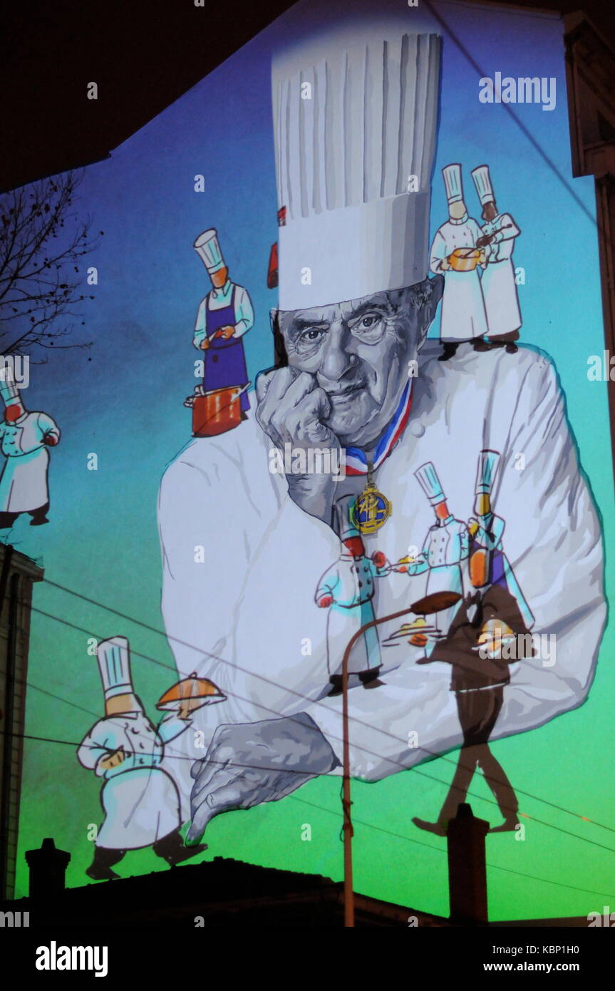 Lightshow for opening ceremony of brand new Halles de Lyon-Paul Bocuse ...