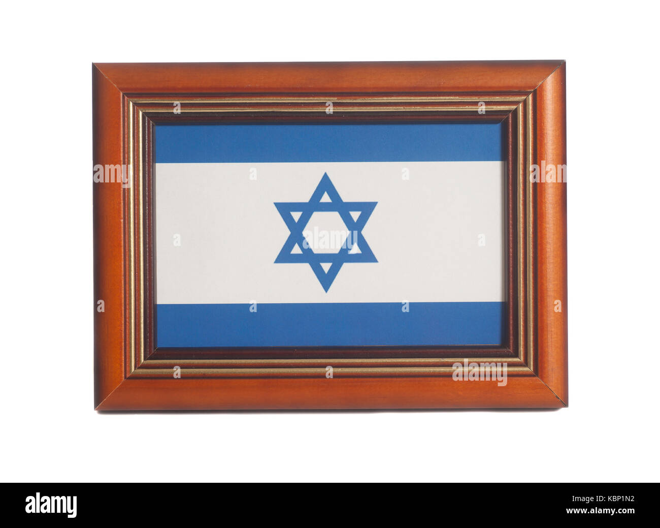 Flag of Israel in wooden frame isolated on a white background Stock ...