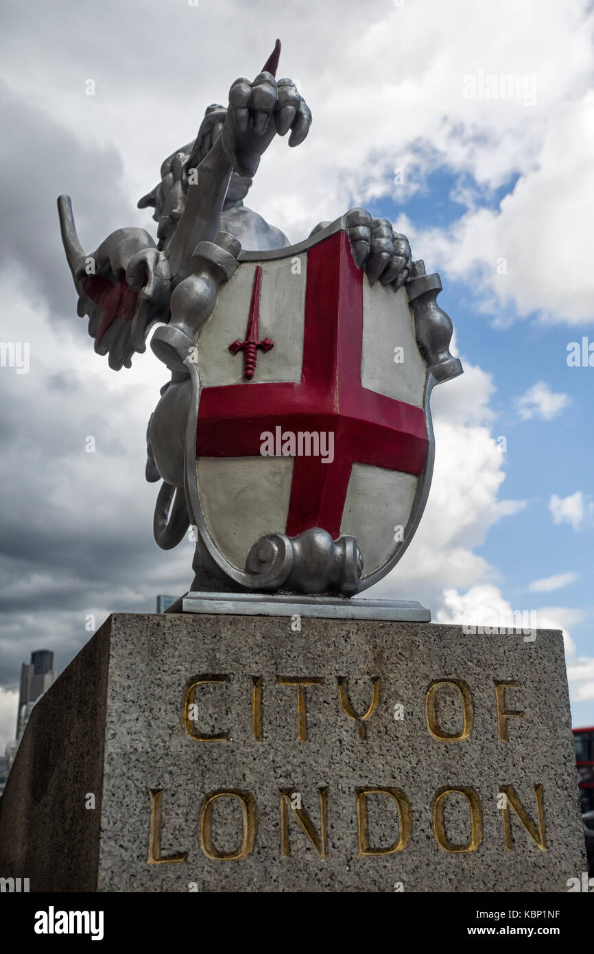LONDON, UK - AUGUST 18, 2017: City of London Dragon boundary marker at ...