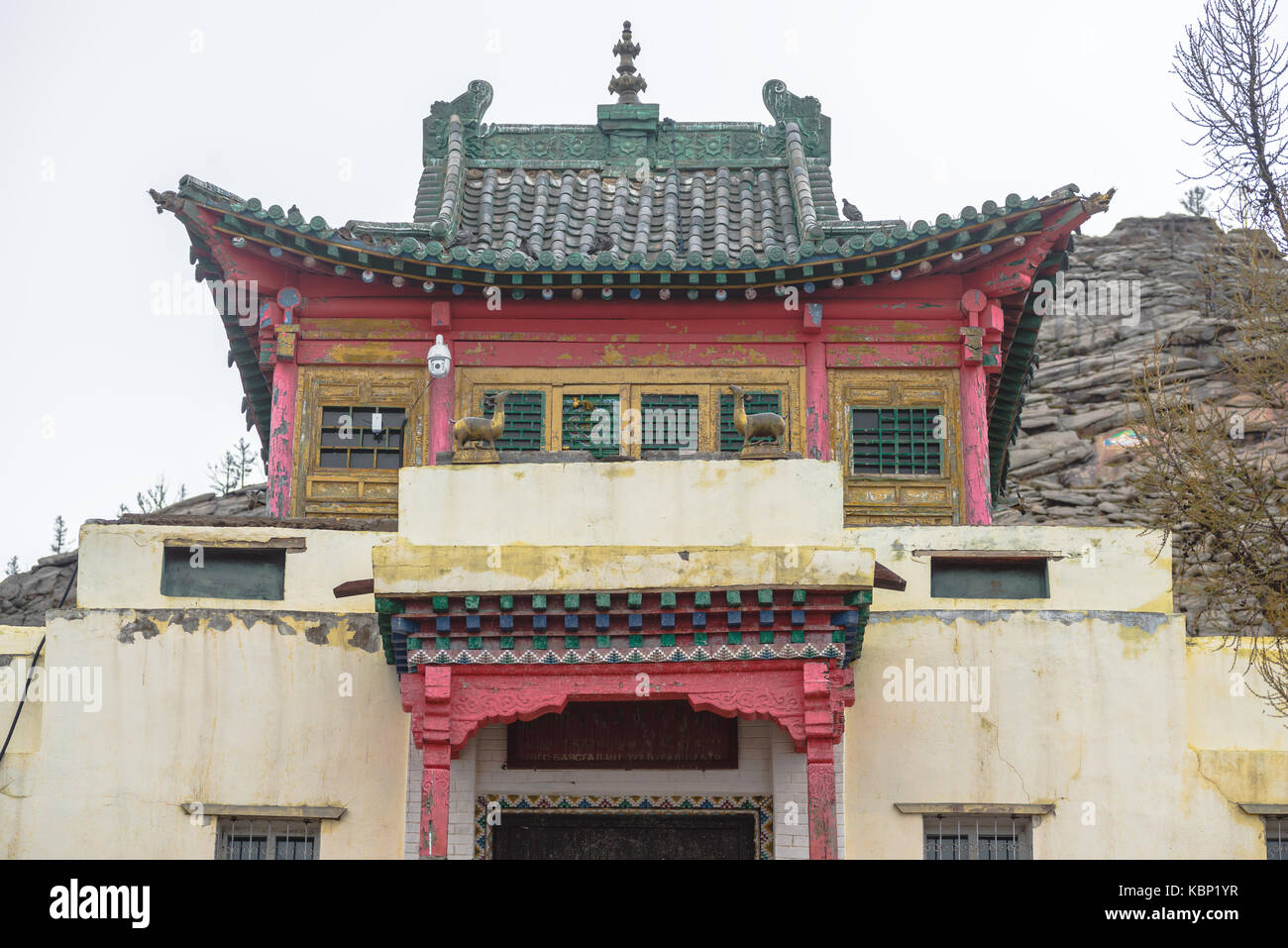ancient mongolian monastery near rock at cloudy day Stock Photo - Alamy