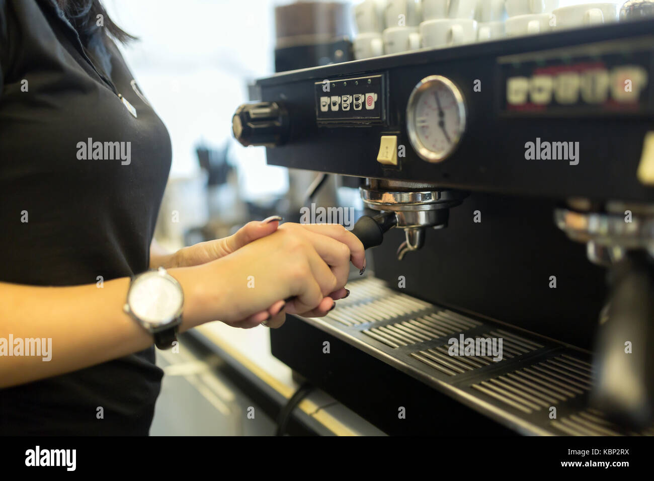 Barista making coffee espresso machine hi-res stock photography and ...