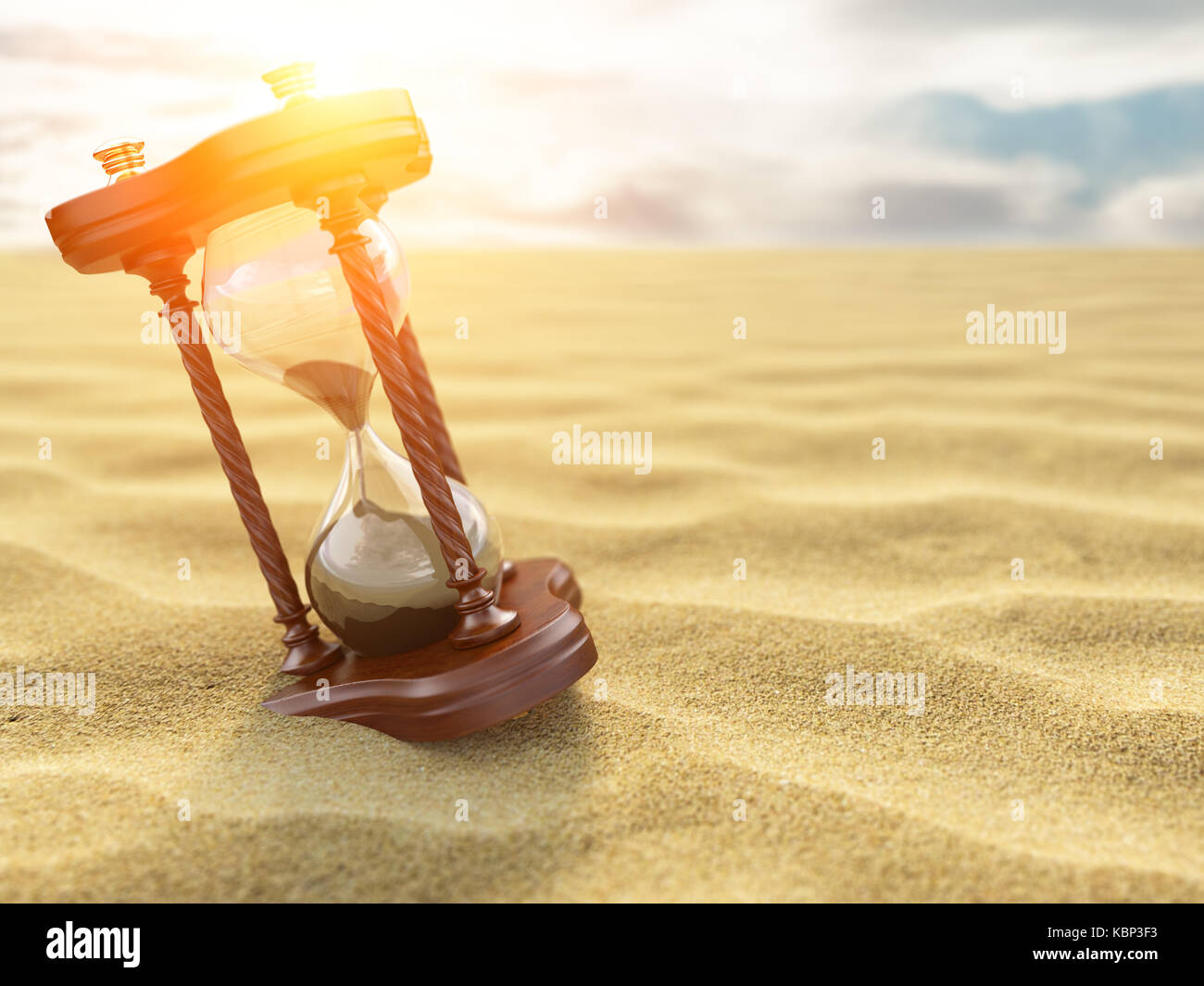 Hourglass clock on sand of desert background. 3d illustration Stock ...