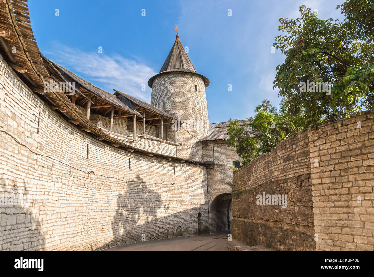 Stone fortress of ancient Russia in Pskov Stock Photo - Alamy