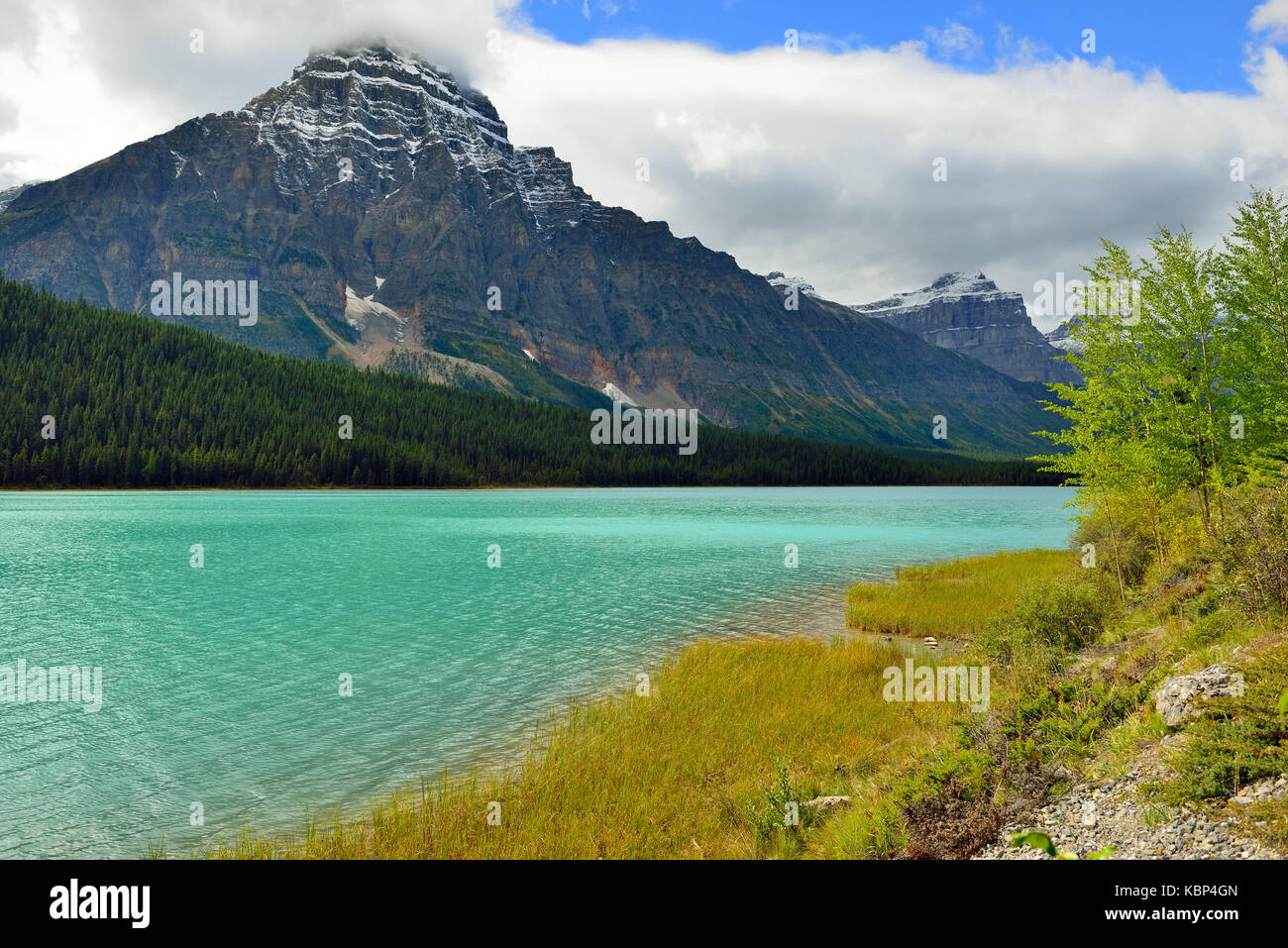 Beautiful high mountains of the Canadian Rockies and an alpine river ...