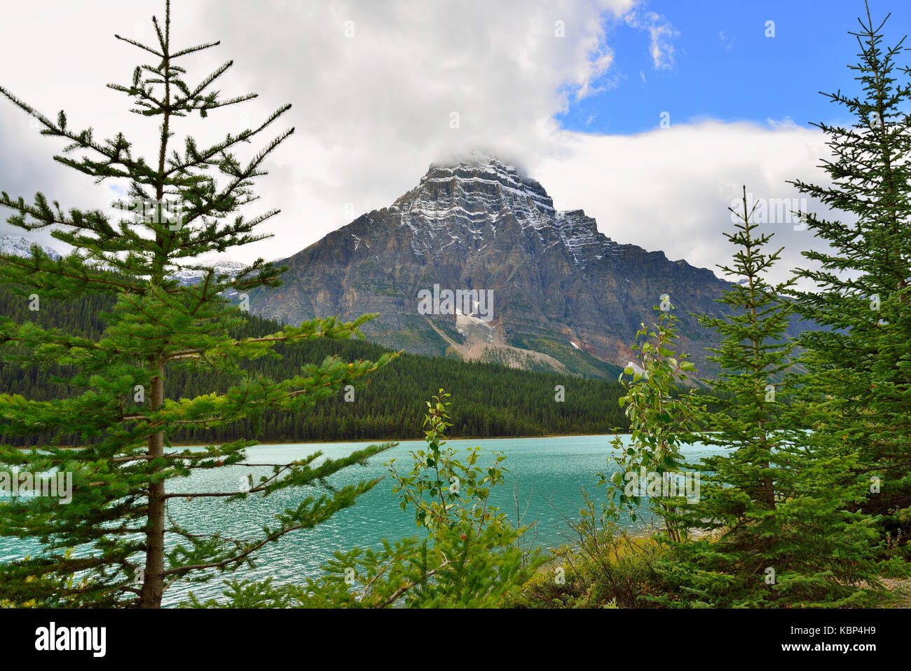 Beautiful high mountains of the Canadian Rockies and an alpine river ...