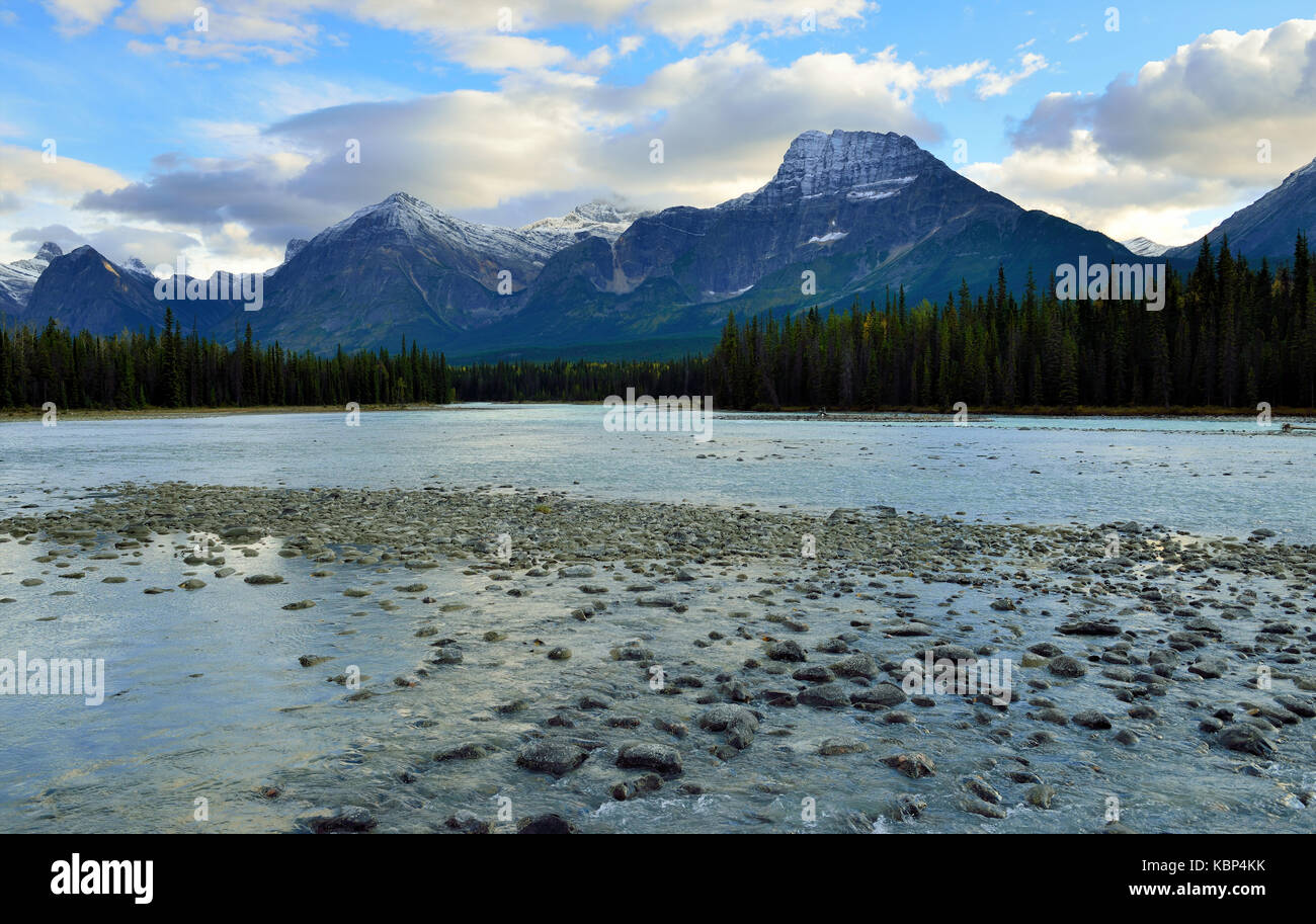 Beautiful high mountains of the Canadian Rockies and an alpine river ...