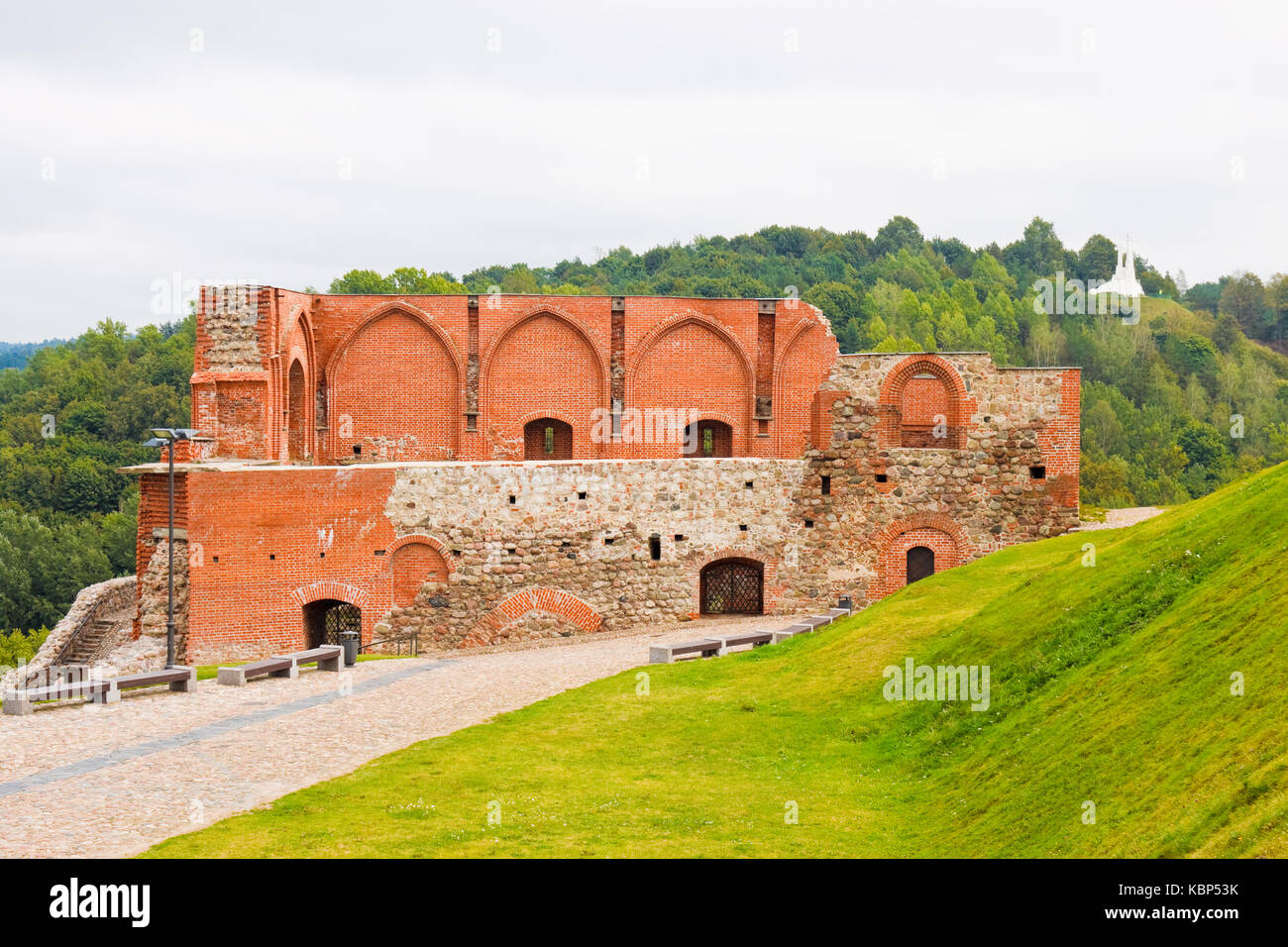 Upper castle historic red brick building on Gediminas hill in Vilnius ...