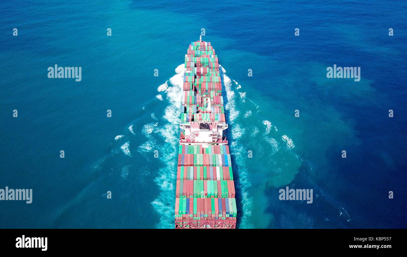 Large container ship at sea - Aerial image Stock Photo - Alamy