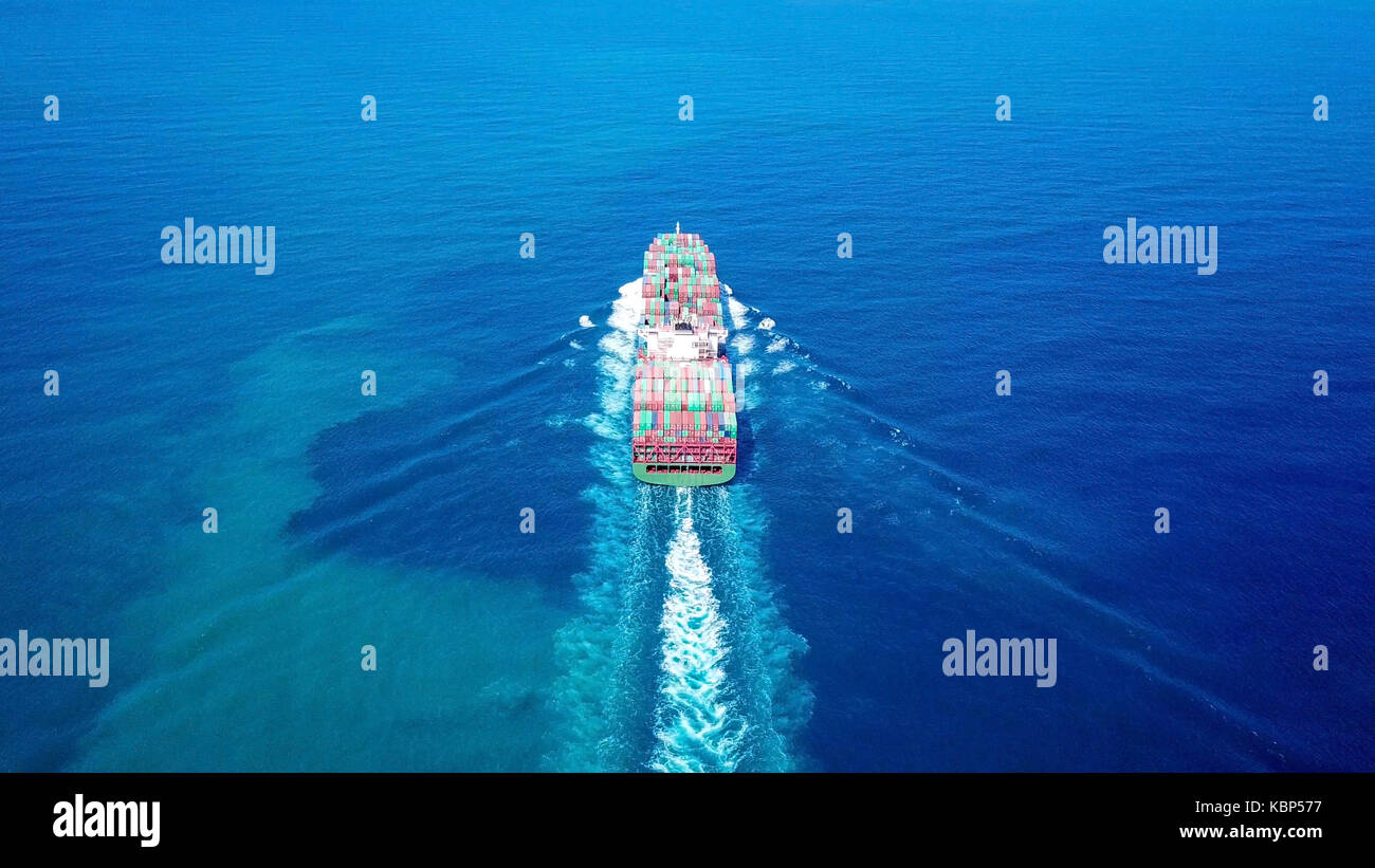 Large container ship at sea - Aerial image Stock Photo - Alamy