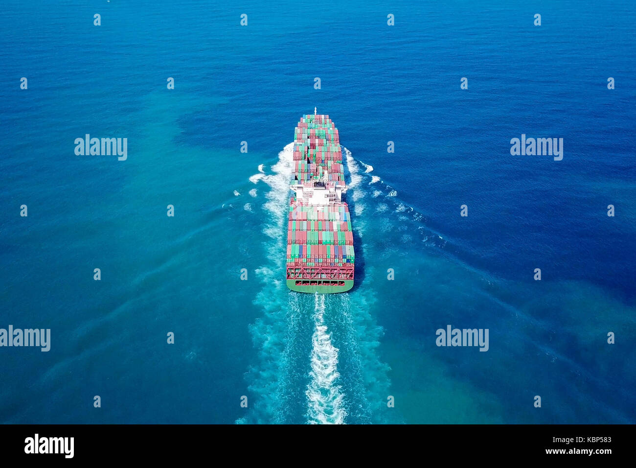 Large container ship at sea - Aerial image Stock Photo - Alamy