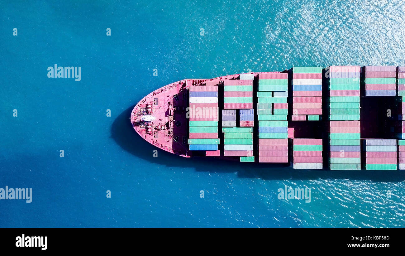 Large container ship at sea - Aerial image Stock Photo - Alamy
