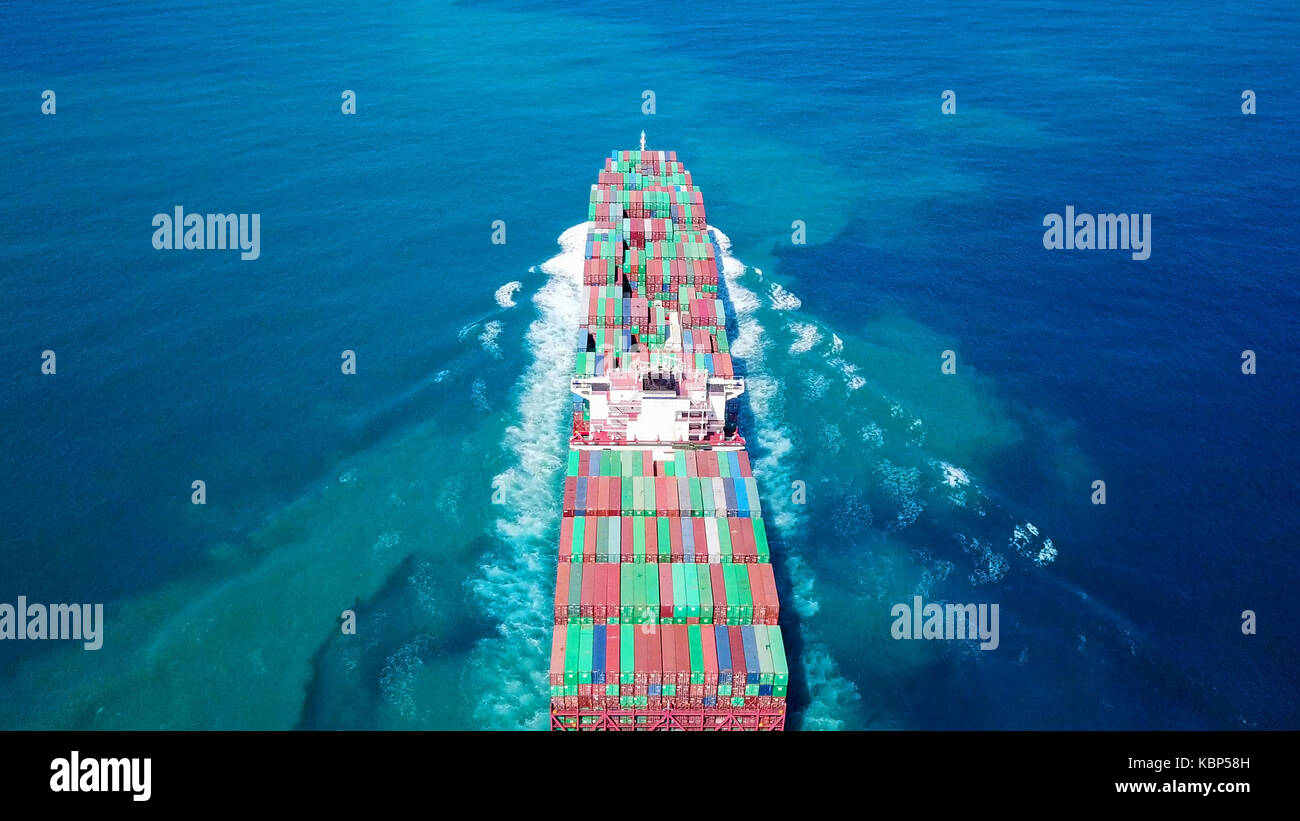 Large container ship at sea - Aerial image Stock Photo - Alamy