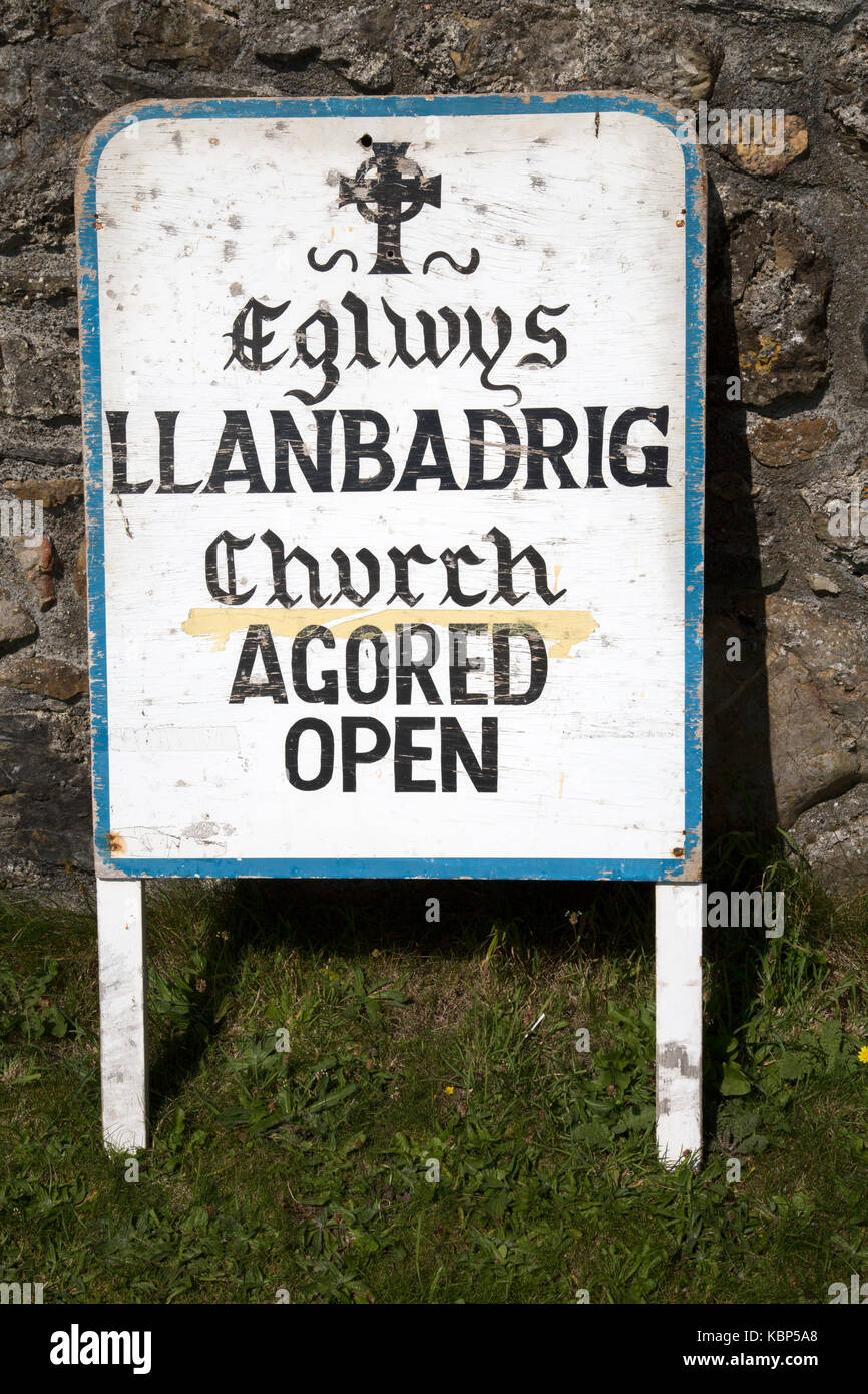 Llanbadrig Church Sign, Cemaes; Anglesey; Wales; UK Stock Photo - Alamy