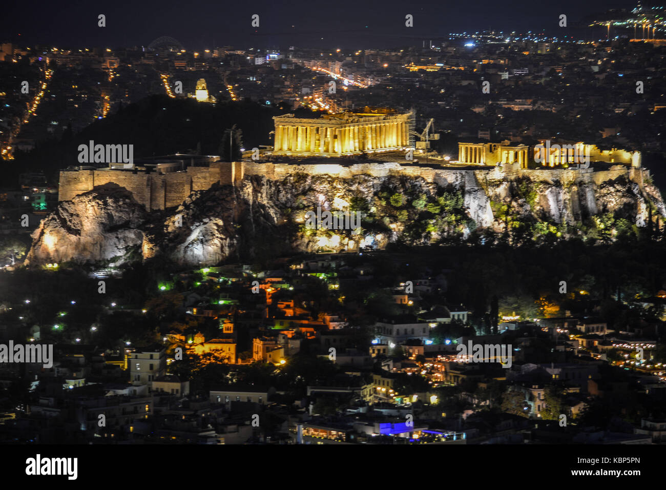 Acropolis view at night from Lycabettus Stock Photo - Alamy