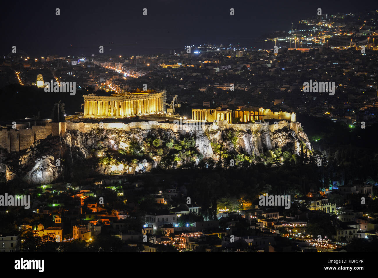 Acropolis view at night from Lycabettus Stock Photo - Alamy