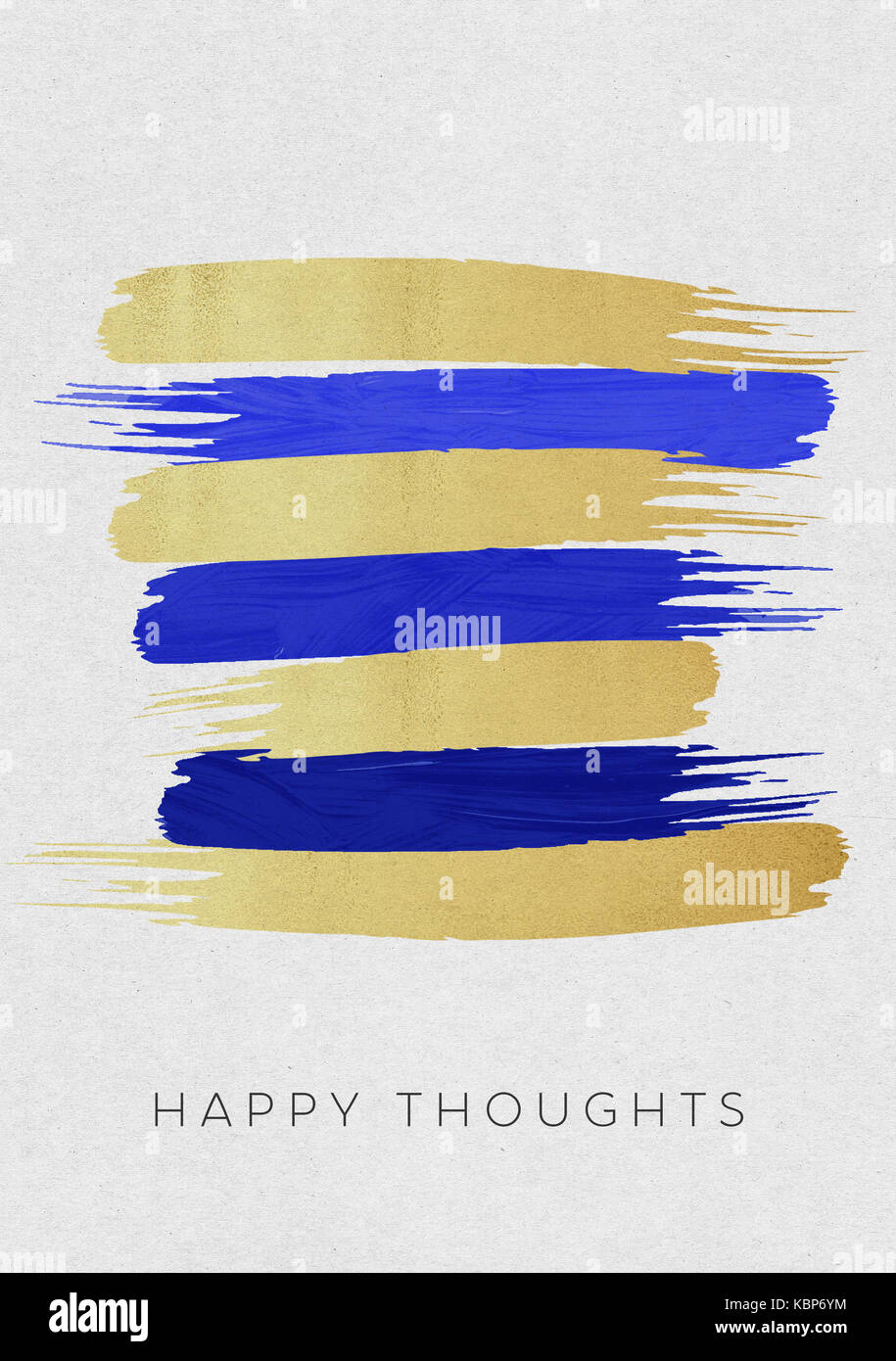 Happy thoughts quote. Blue and gold brush texture Stock Photo - Alamy