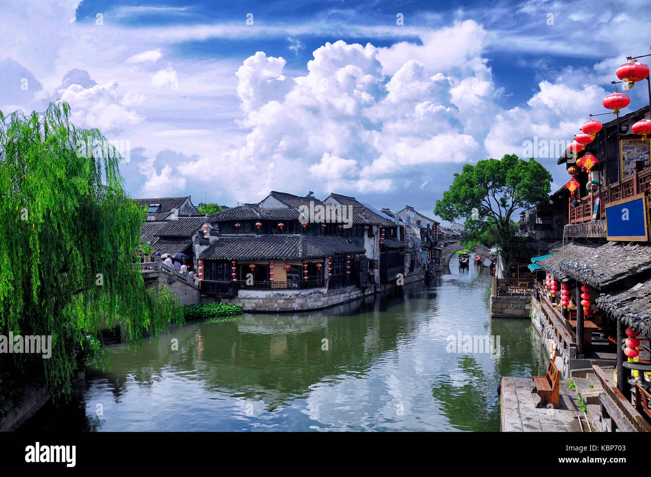 Chinese style buildings surrounding the water canals of Xitang town in ...