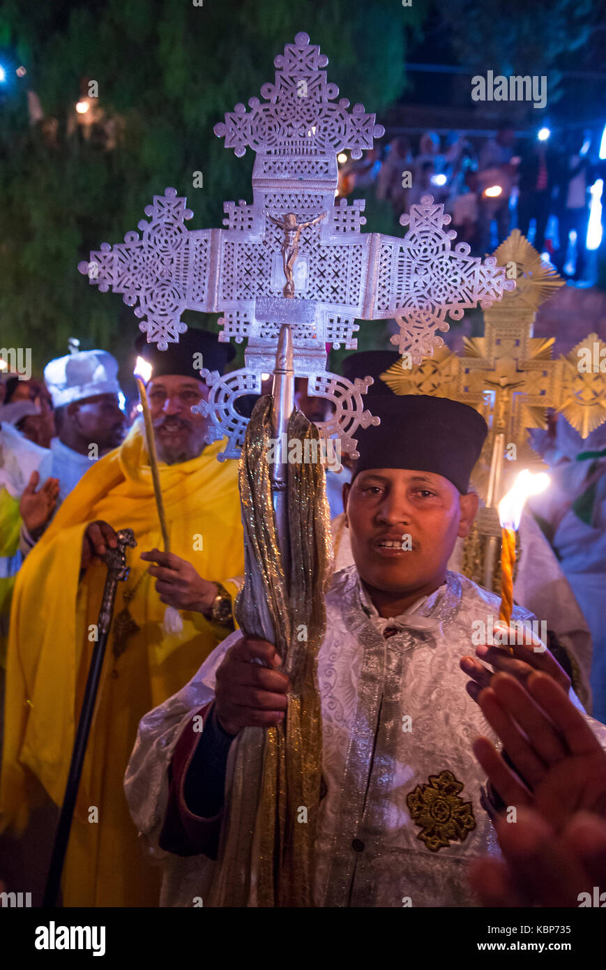 Ethiopian Orthodox pilgrims participates in the Holy fire ceremony at ...