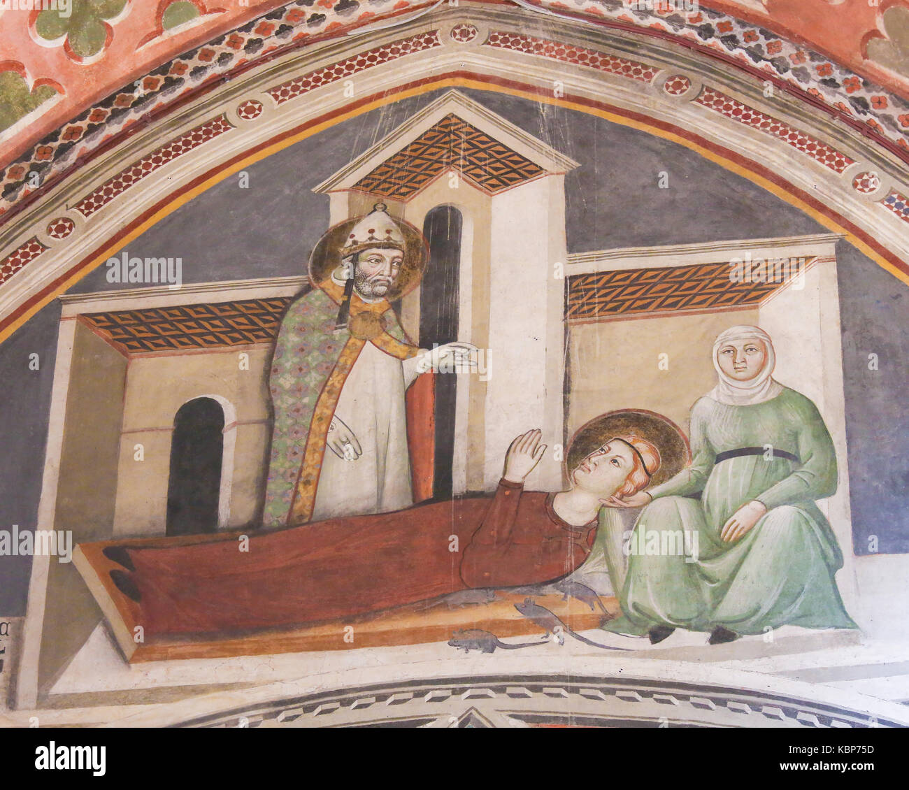Renaissance Fresco depicting Saint Gregory appearing for Saint Fina on ...