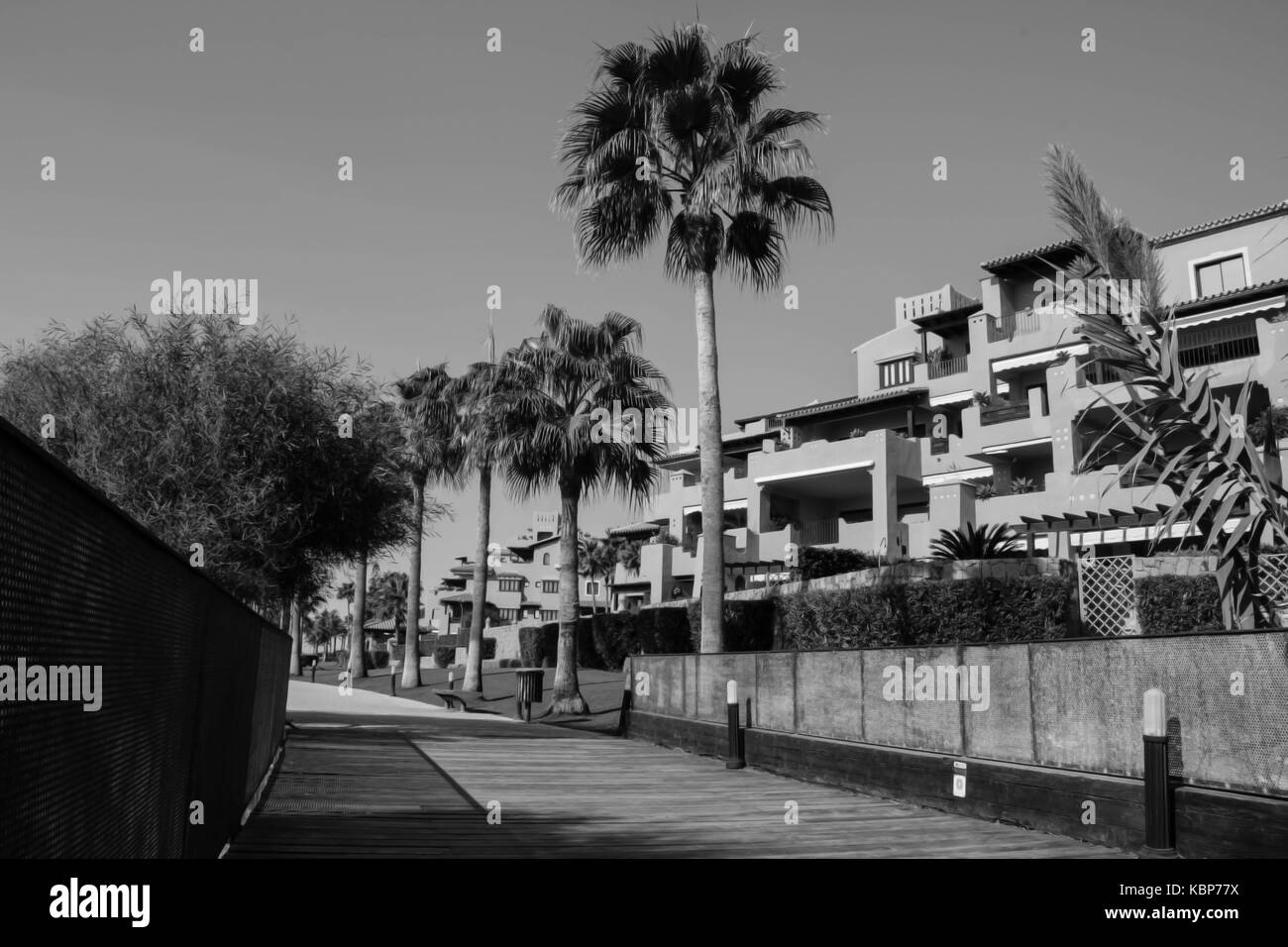 Estepona city. Morning idyllic landscape. Black and White. Costa del ...