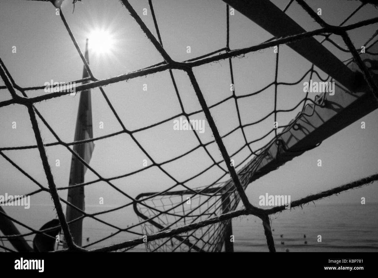 Beach. Football net on the beach. Black and White. Costa del Sol ...