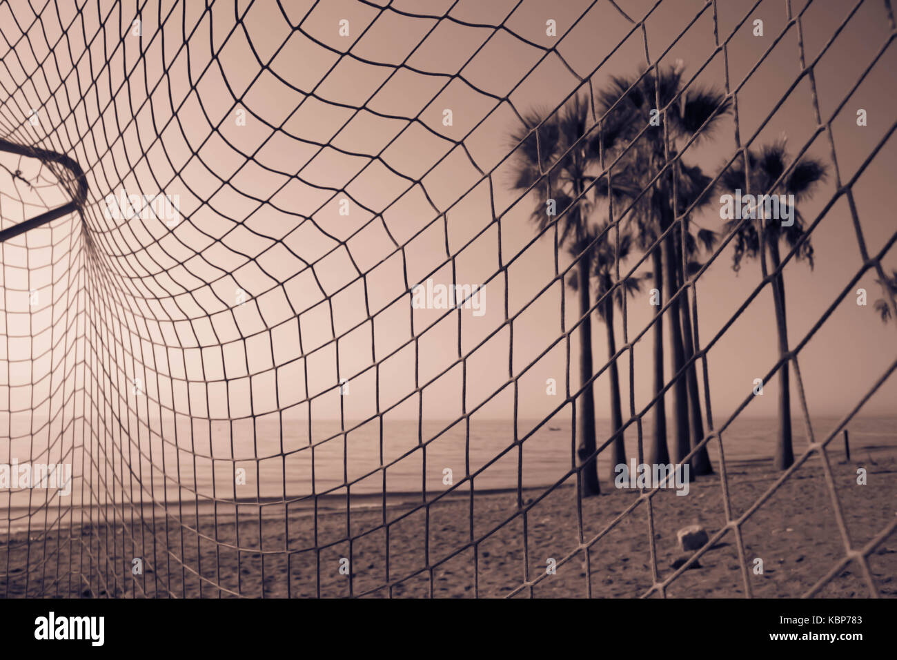Beach. Football net on the beach. Black and White. Costa del Sol ...