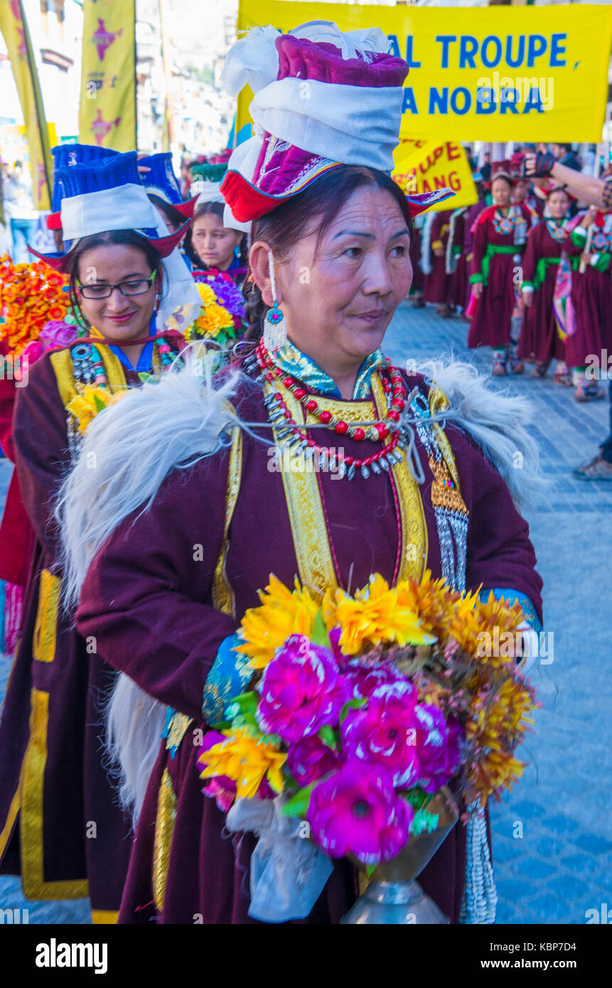 Unidentified Ladakhi people with traditional costumes participates in ...