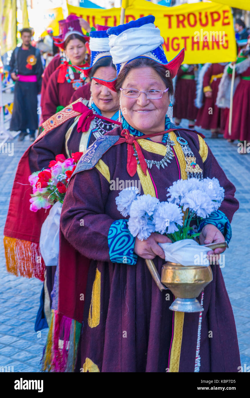 Unidentified Ladakhi people with traditional costumes participates in ...