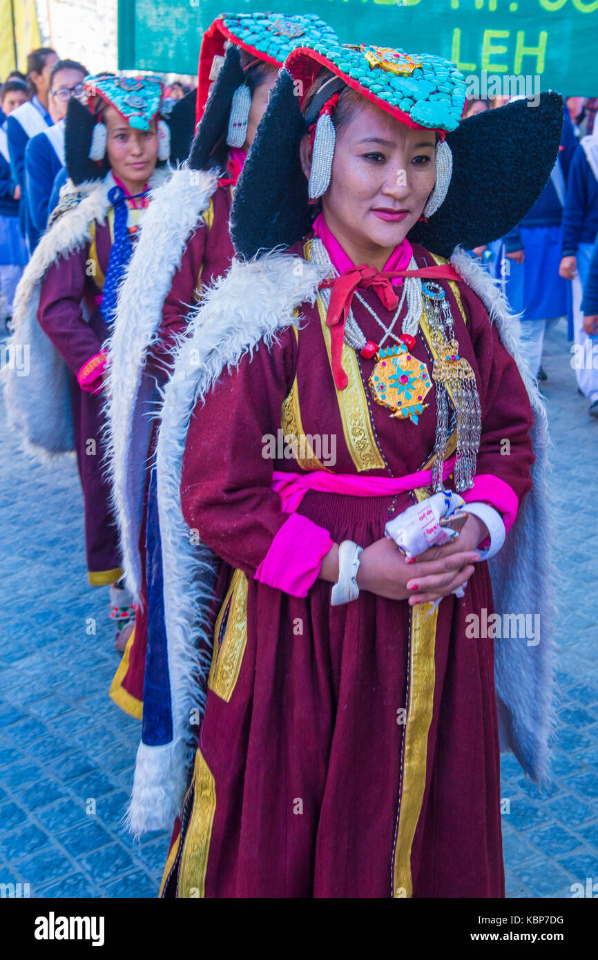 Unidentified Ladakhi people with traditional costumes participates in ...