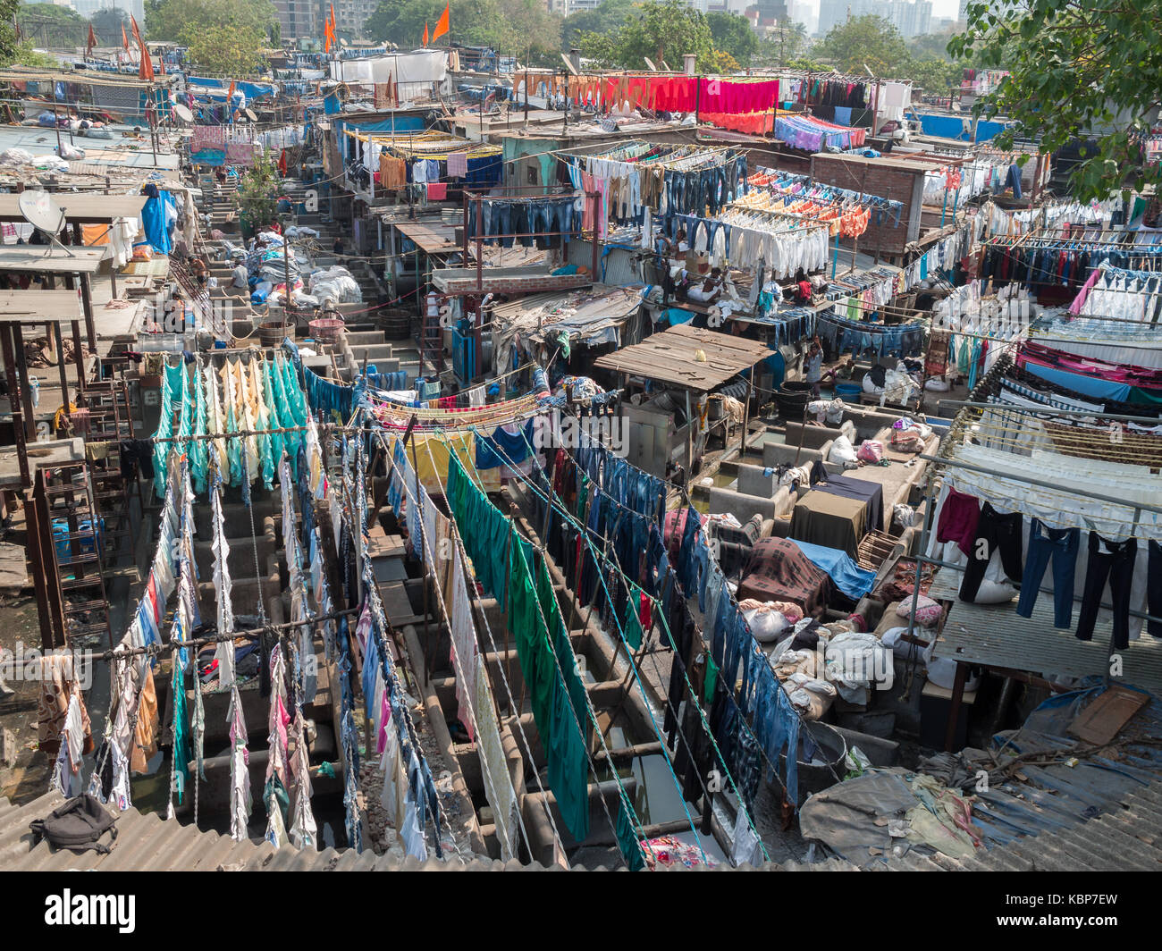 Mumbai Dhobi Ghat colourful hanging cloths Stock Photo - Alamy