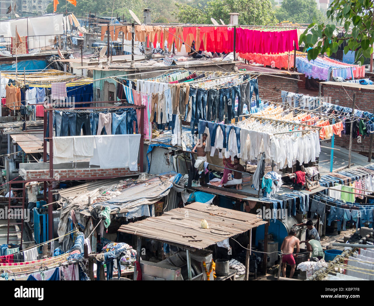 Mumbai Dhobi Ghat colourful hanging cloths Stock Photo - Alamy
