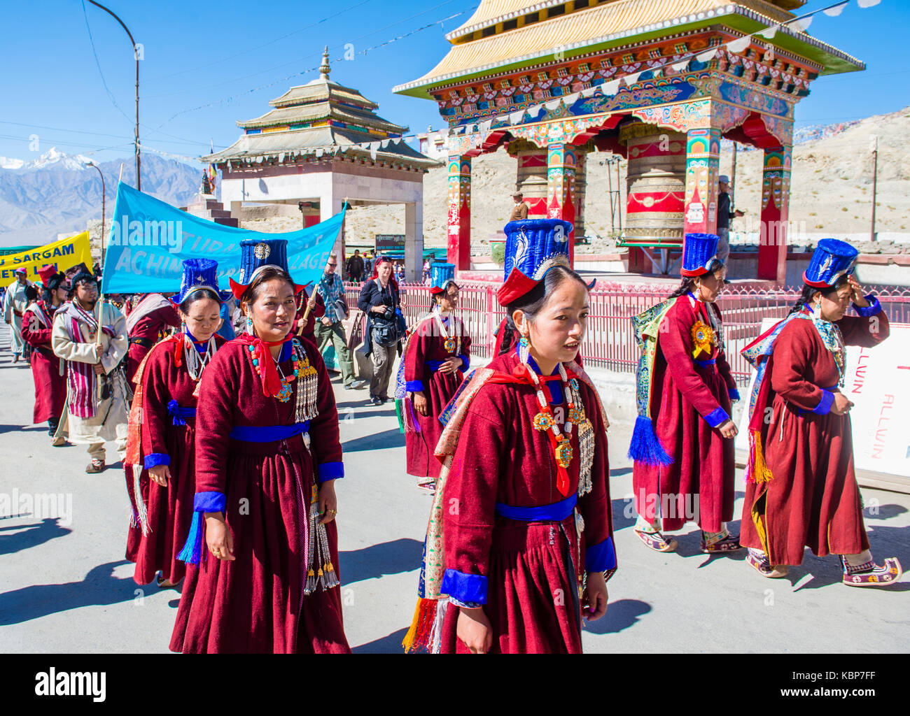 Unidentified Ladakhi people with traditional costumes participates in ...