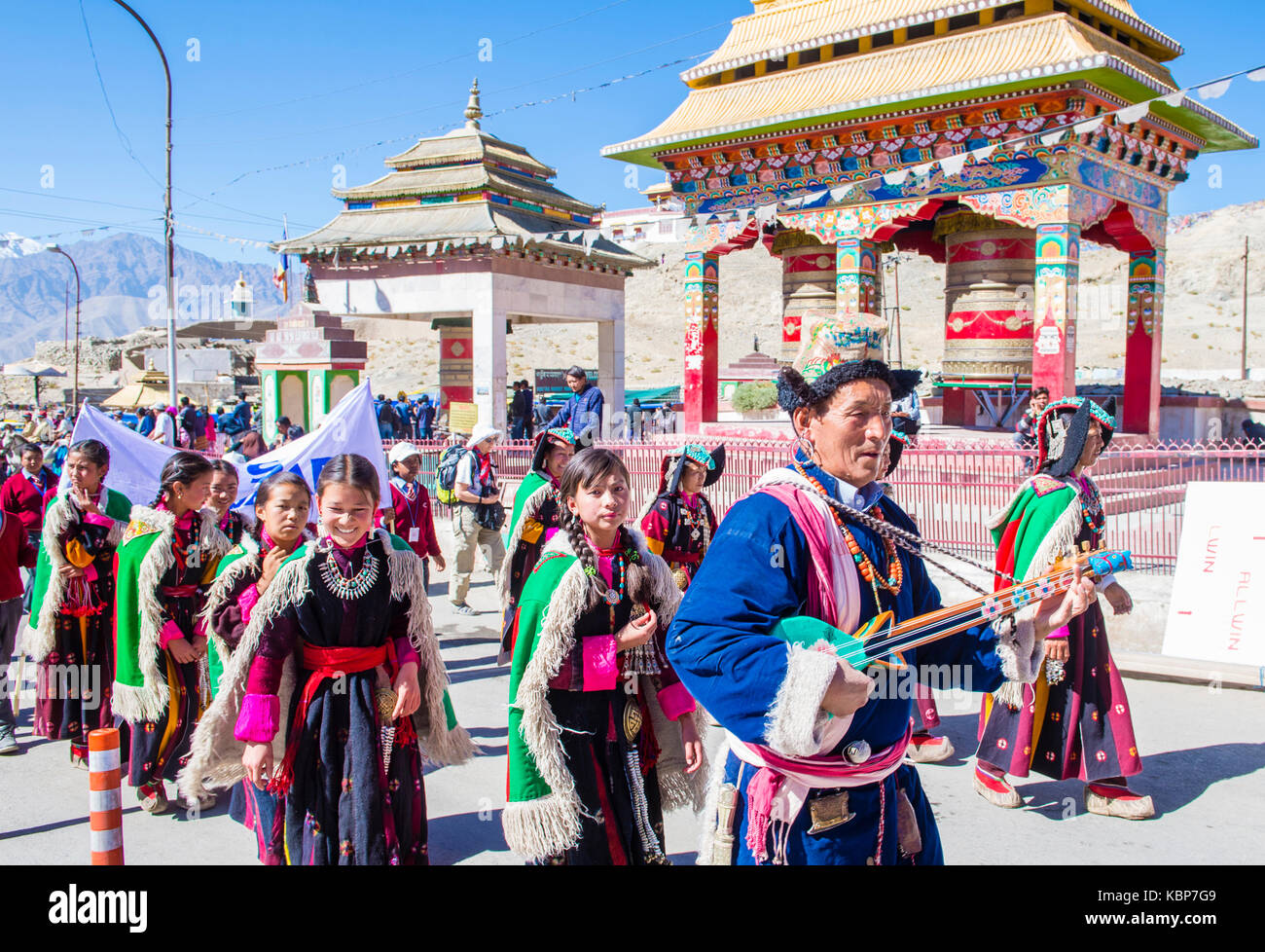 Unidentified Ladakhi people with traditional costumes participates in ...