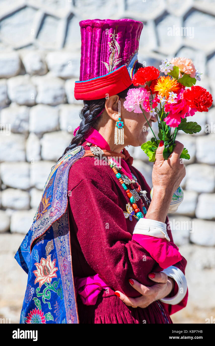 Unidentified Ladakhi woman with traditional costumes participates in ...