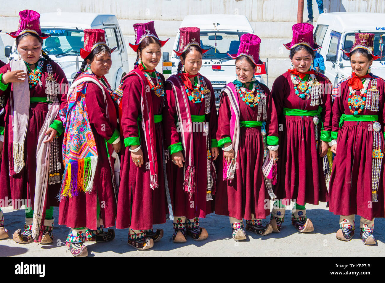 Unidentified Ladakhi people with traditional costumes participates in ...