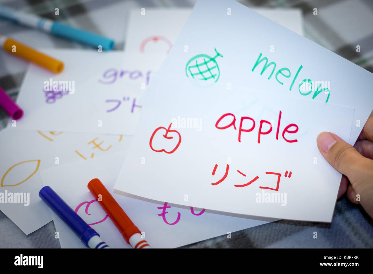 Japanese; Learning New Language with Fruits Name Flash Cards Stock ...