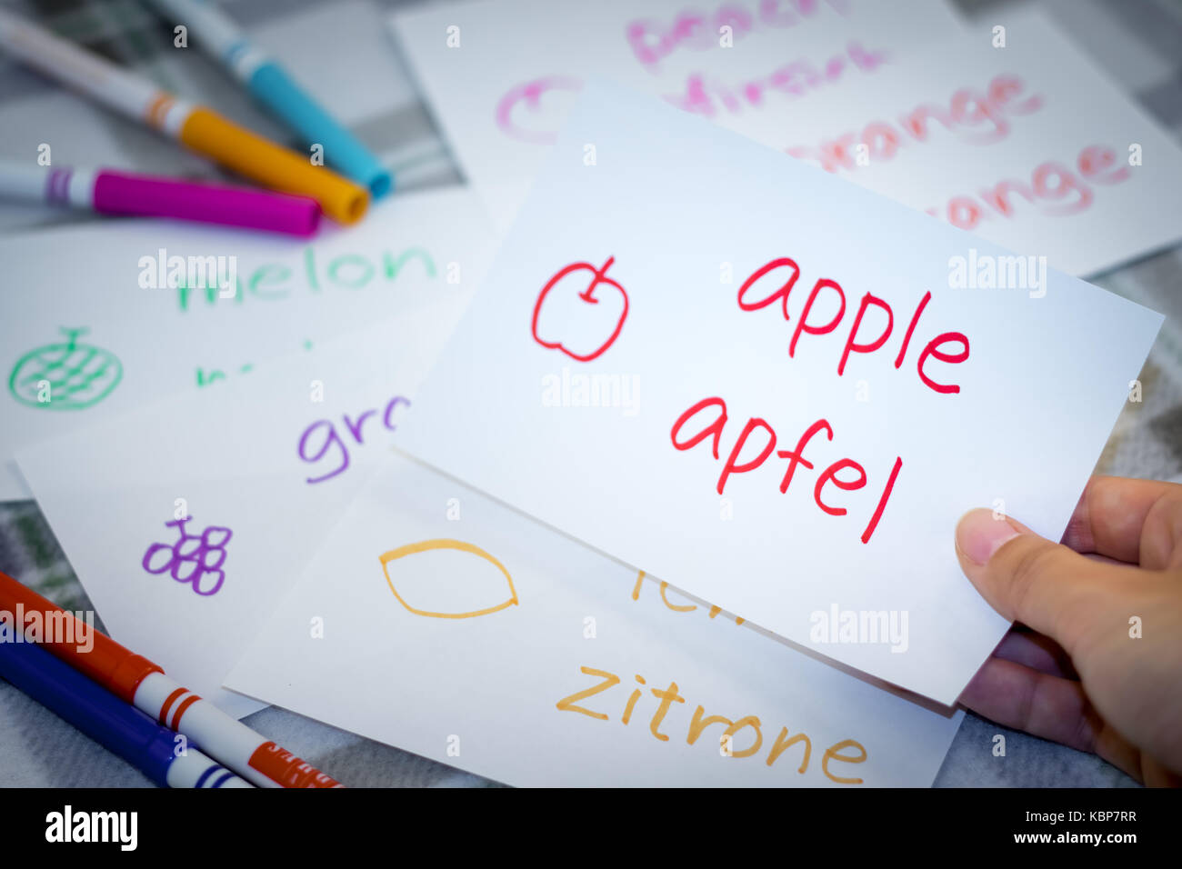 German; Learning New Language with Fruits Name Flash Cards Stock Photo ...