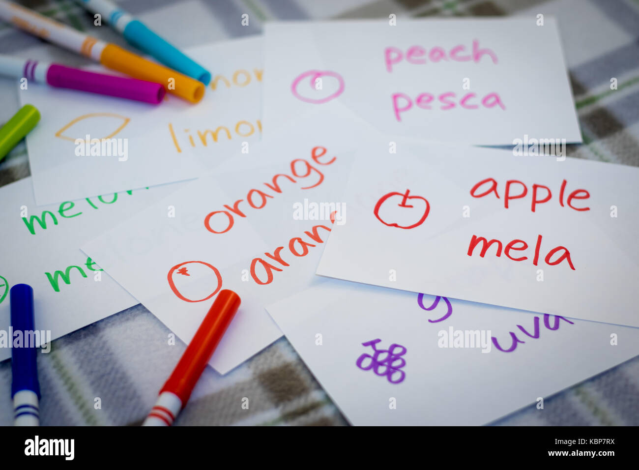 Italian; Learning New Language with Fruits Name Flash Cards Stock Photo ...