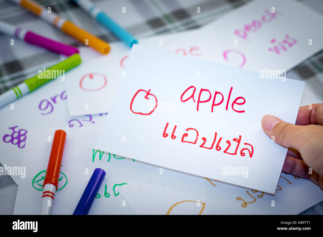 Thai; Learning New Language with Fruits Name Flash Cards Stock Photo ...