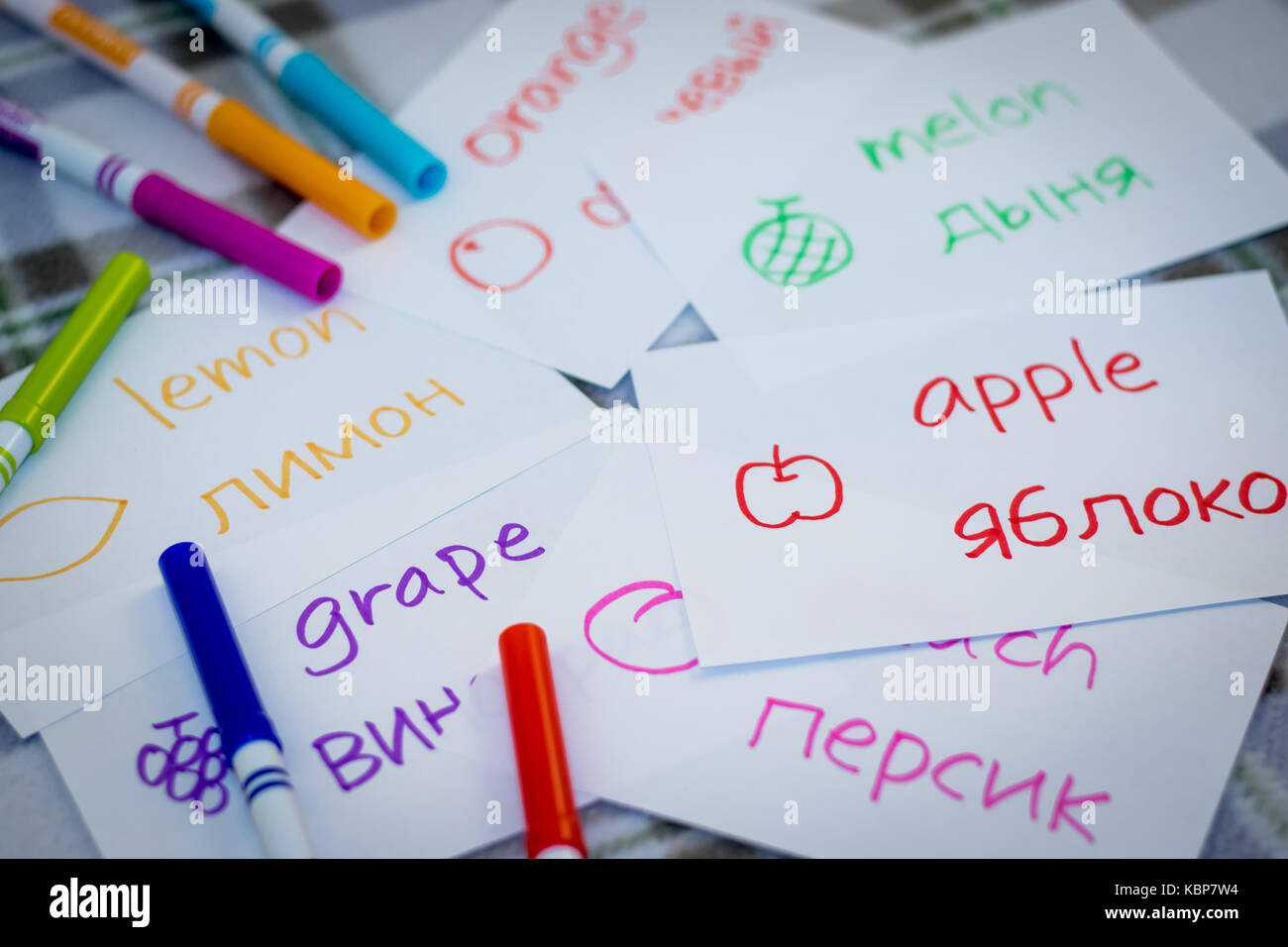 Russian; Learning New Language with Fruits Name Flash Cards Stock Photo ...