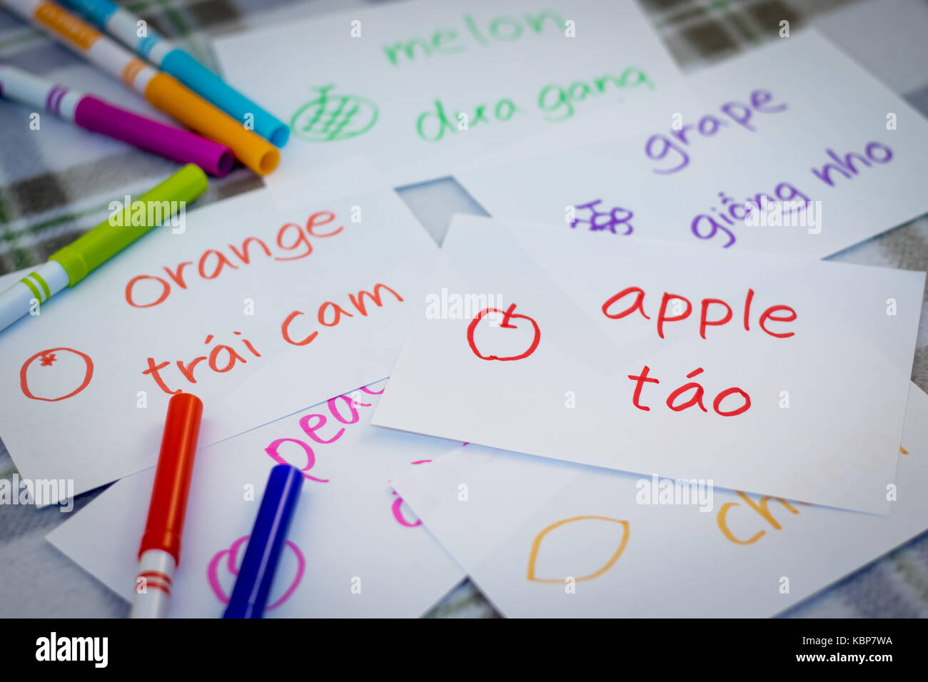 Vietnamese; Learning New Language with Fruits Name Flash Cards Stock ...