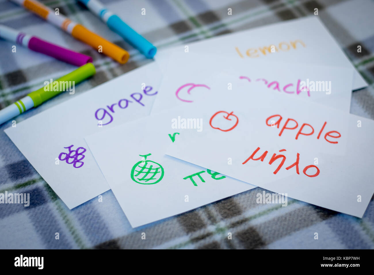 Greek; Learning New Language with Fruits Name Flash Cards Stock Photo ...