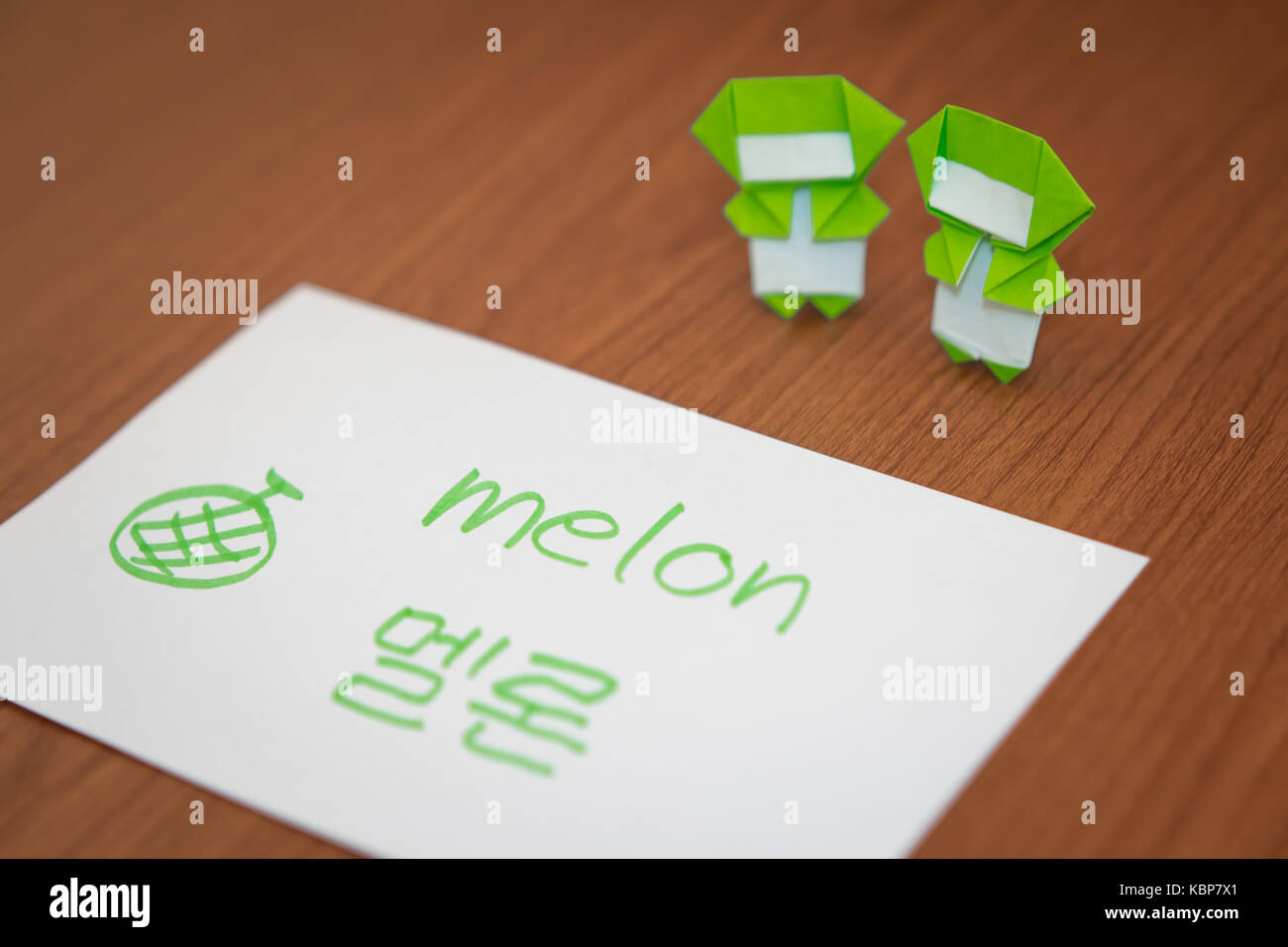 Korean; Learning New Language with Fruits Name Flash Cards Stock Photo ...