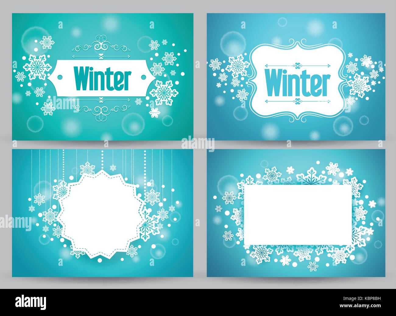 Winter banners and backgrounds vector bundle with designs of snowflakes ...