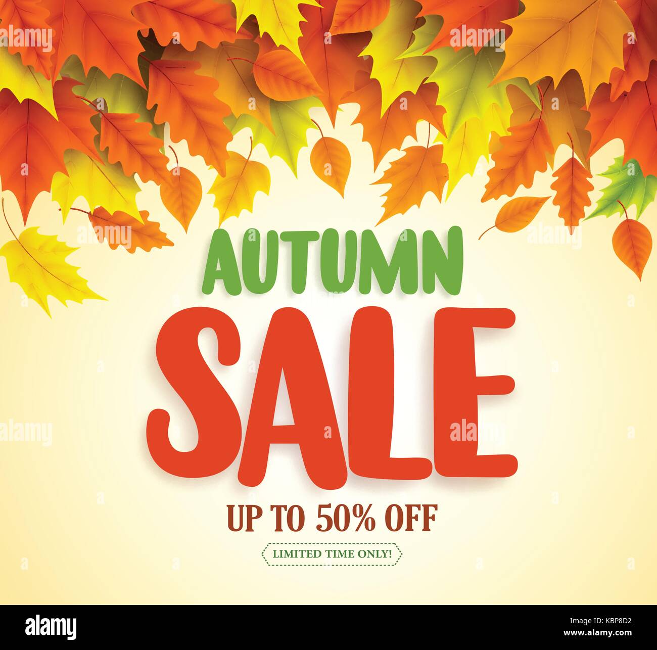 Autumn sale text vector banner design with colorful fall season leaves ...