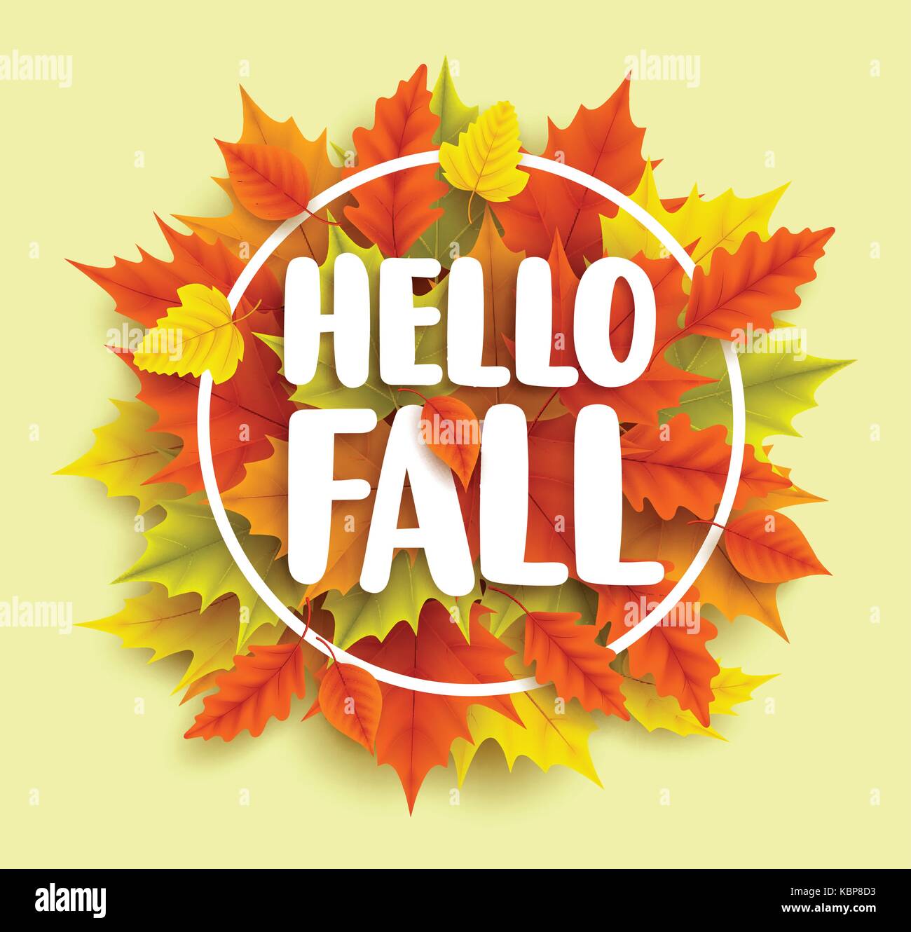 Hello fall text vector banner design with yellow and orange autumn ...